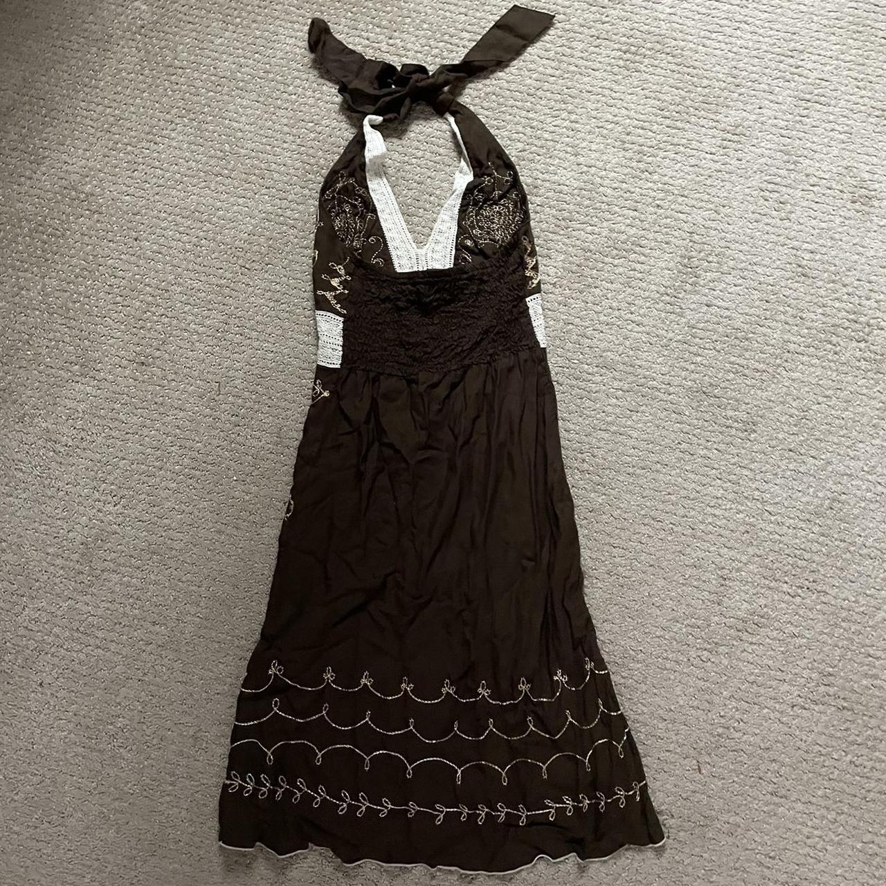 Cutest early 2000’s dress 🤎 Dark brown 100% rayon... - Depop