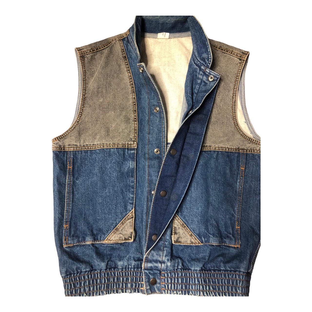 Vintage Two Toned Contrasted Denim Vest Front snap... - Depop