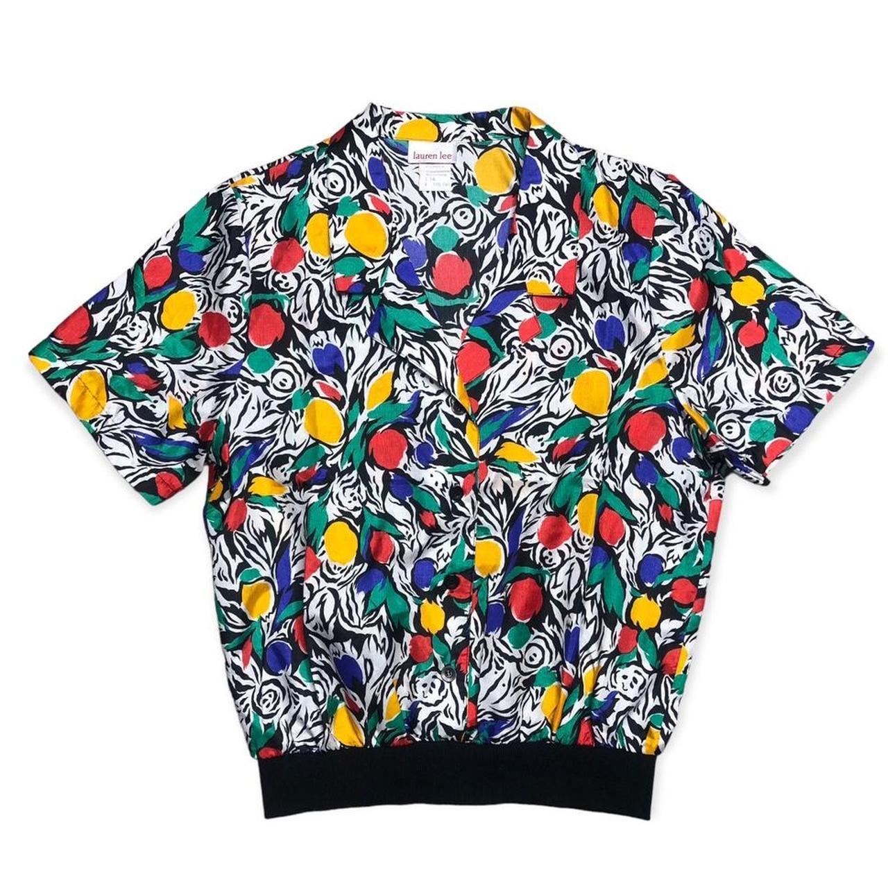 80s Vintage Button Up Collared Blouse Funky... - Depop