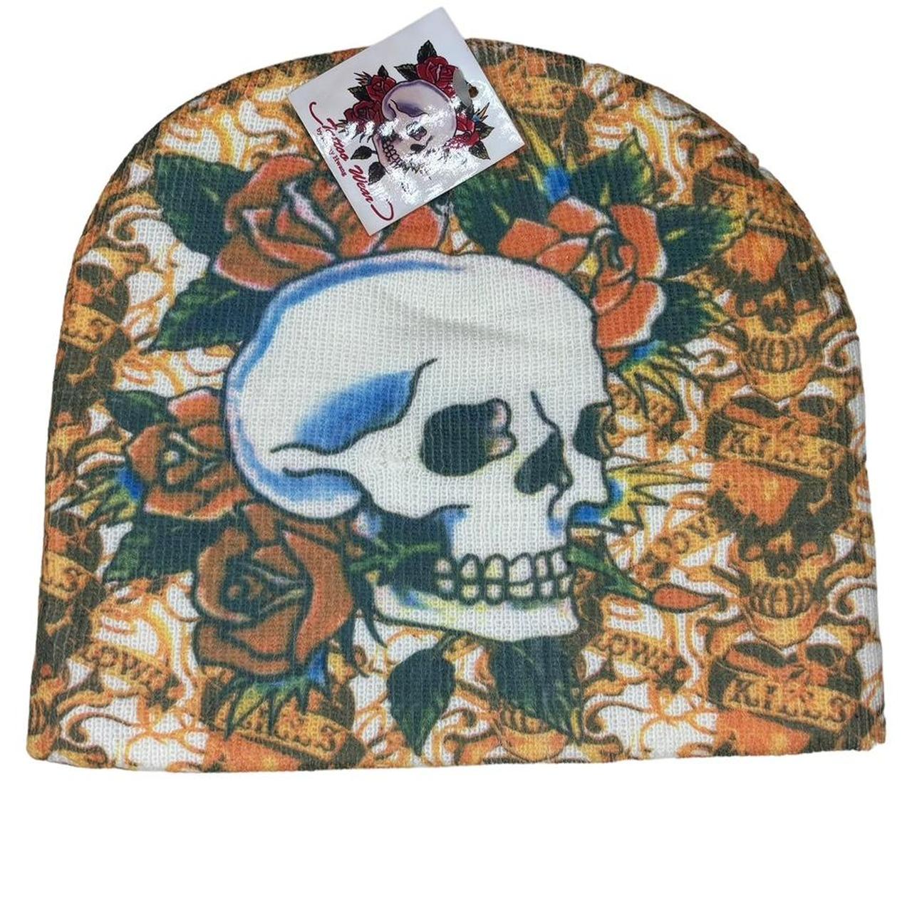 Love Kills Slowly Skull And Roses Ribbed Beanie Depop