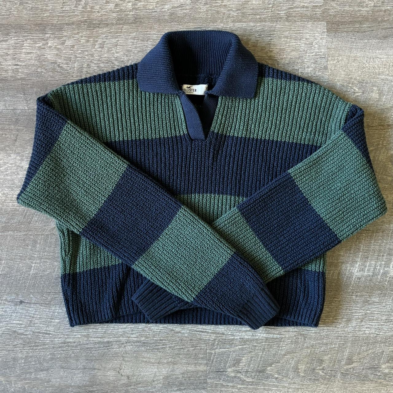 hollister | rugby striped sweater polo collar,... - Depop
