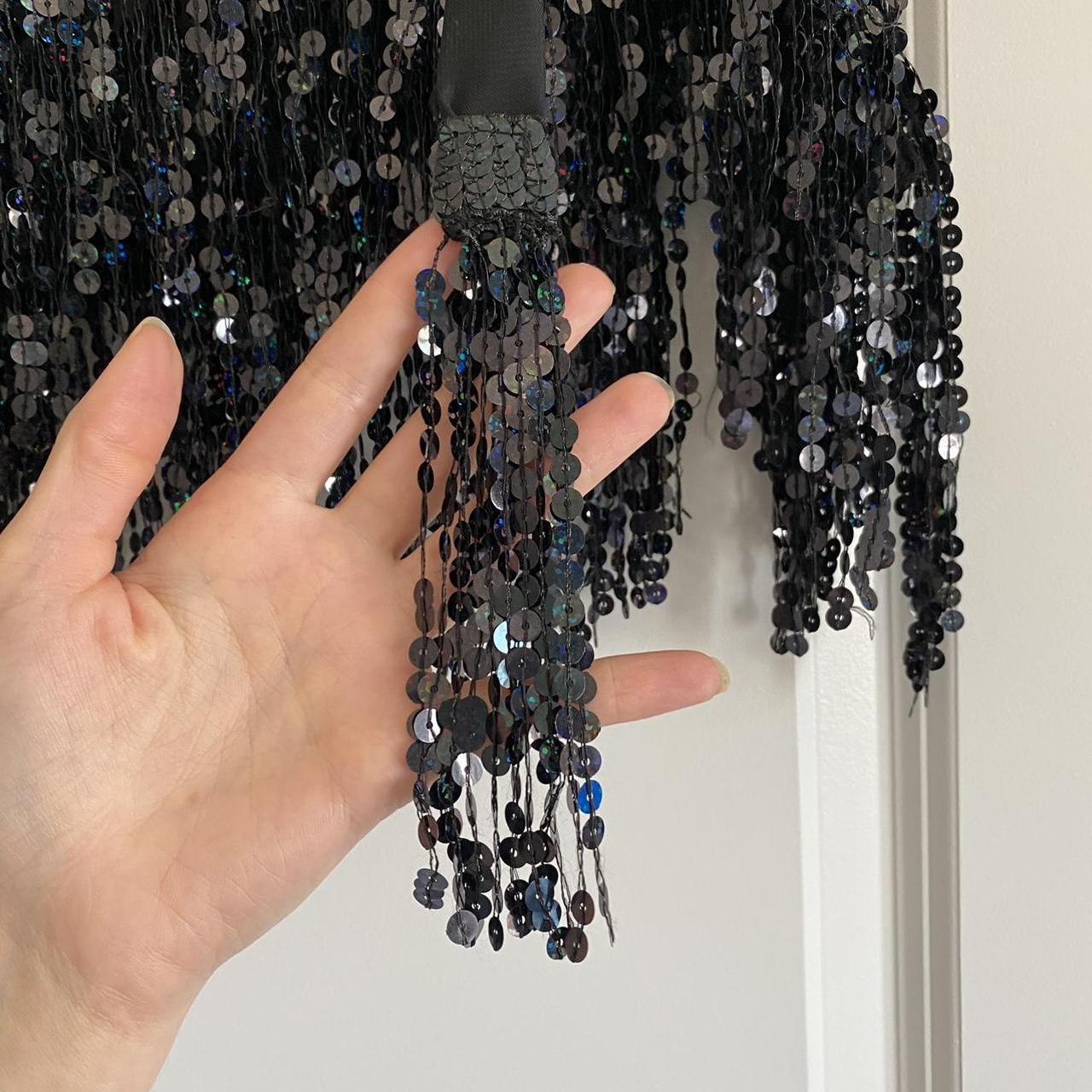 Silk/sequin micro mini wrap dance fringe skirt... - Depop