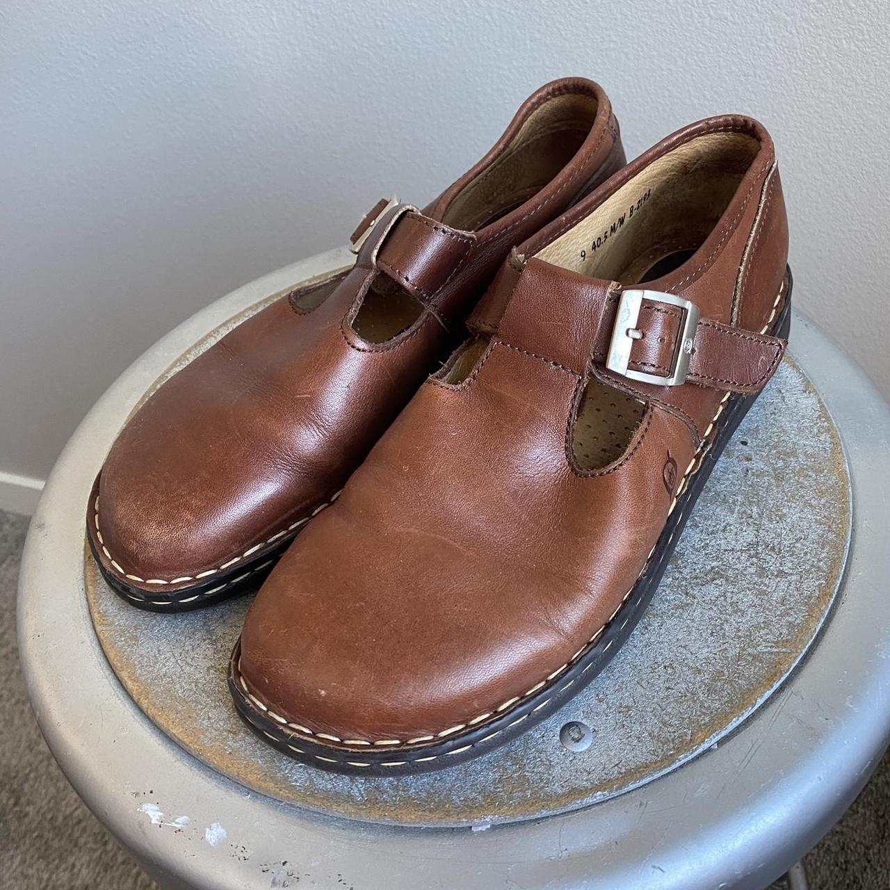 Born brown leather shoes with buckle and contrast... - Depop