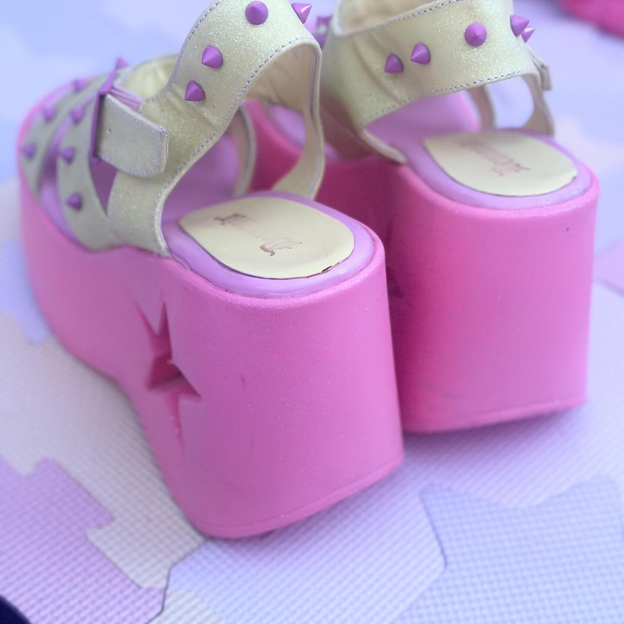 🎀Demonia dynamite-02 neon UV reactive pink green... - Depop