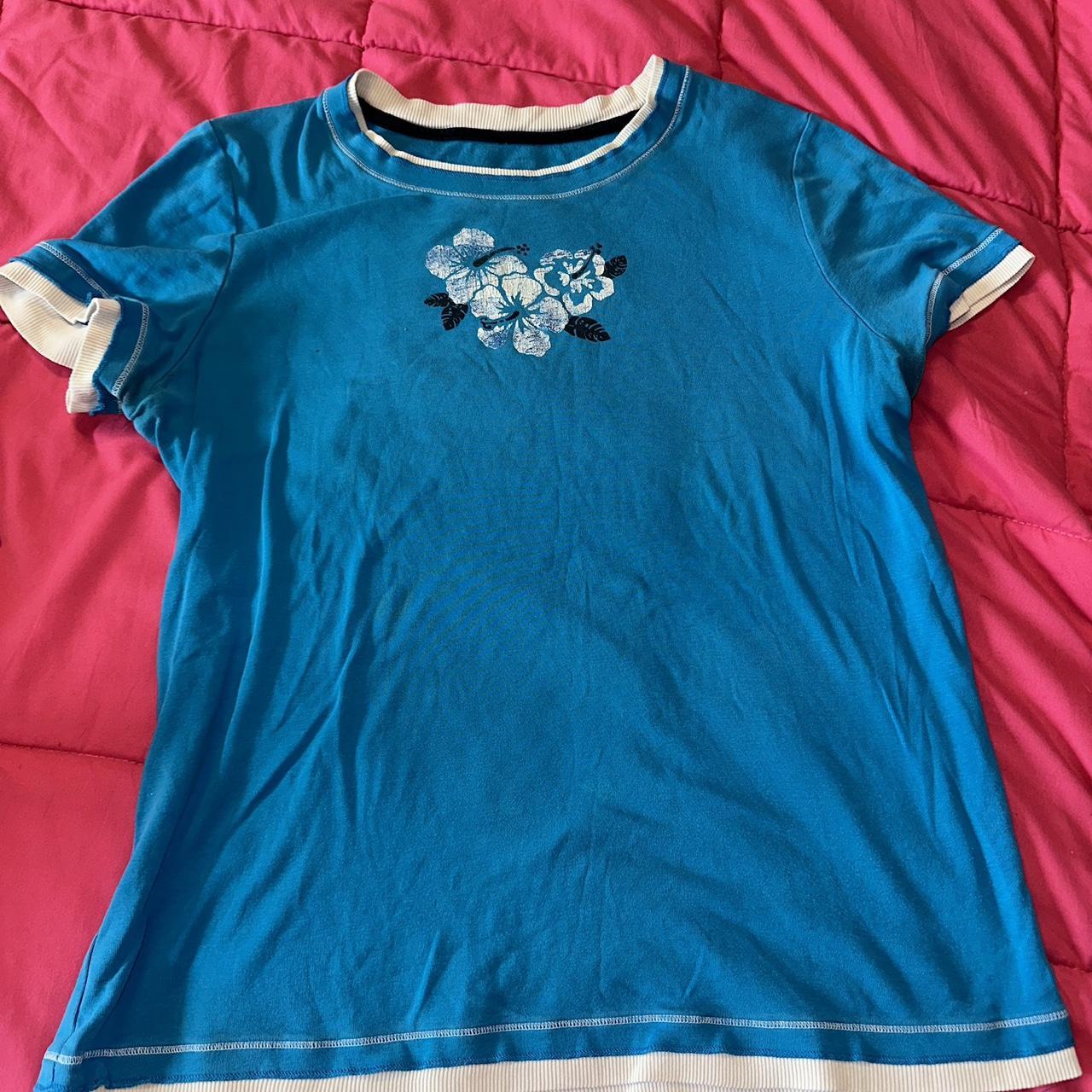 Blue flower embroidered baby tee #kidcore #hawaii | Depop