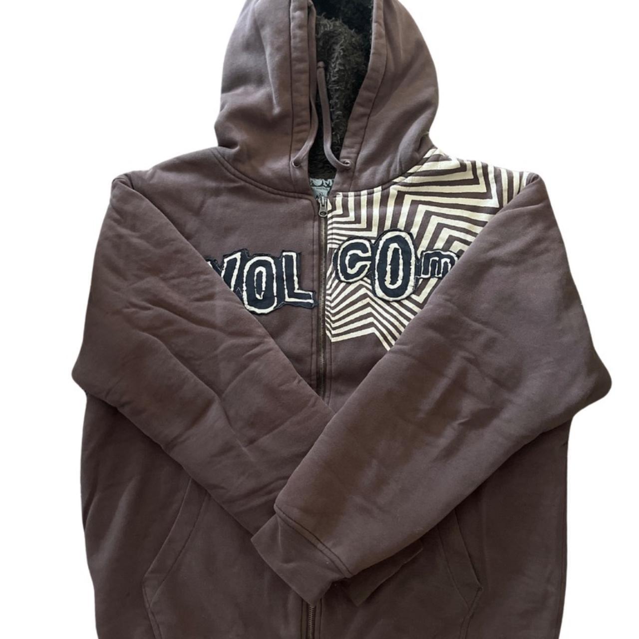 XL Old School Brown Sherpa Lined Volcom Zip-Up Jacket | Depop