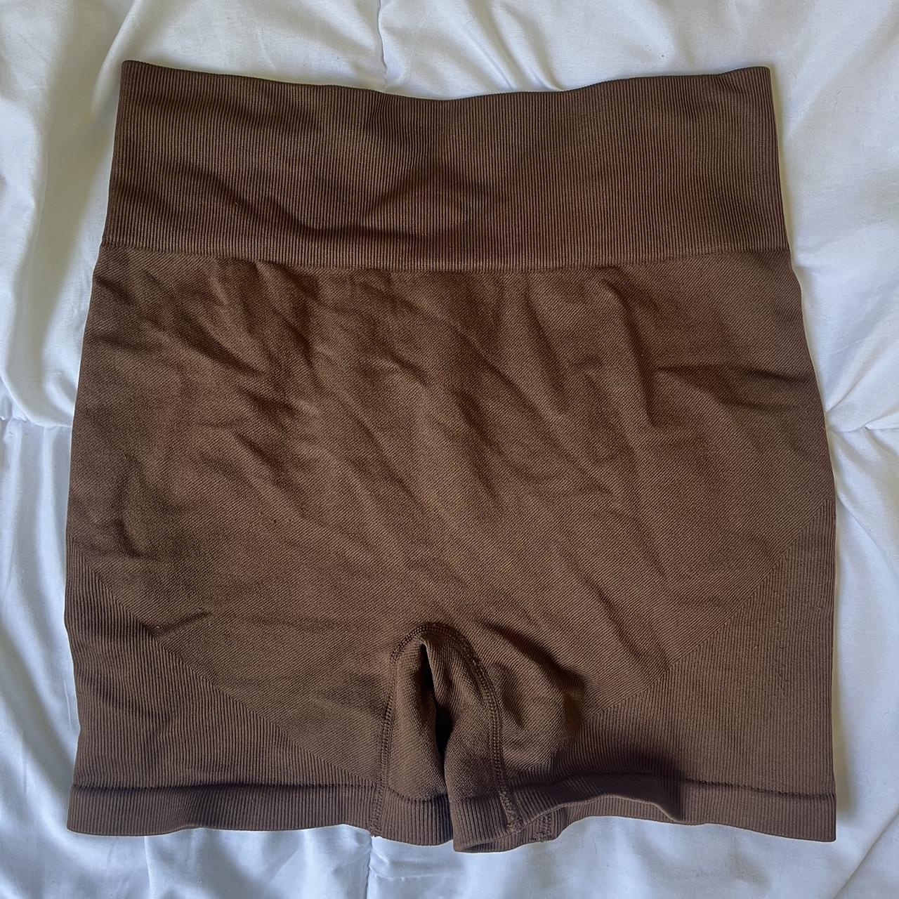 prettylittlething brown workout shorts! super cute,... - Depop