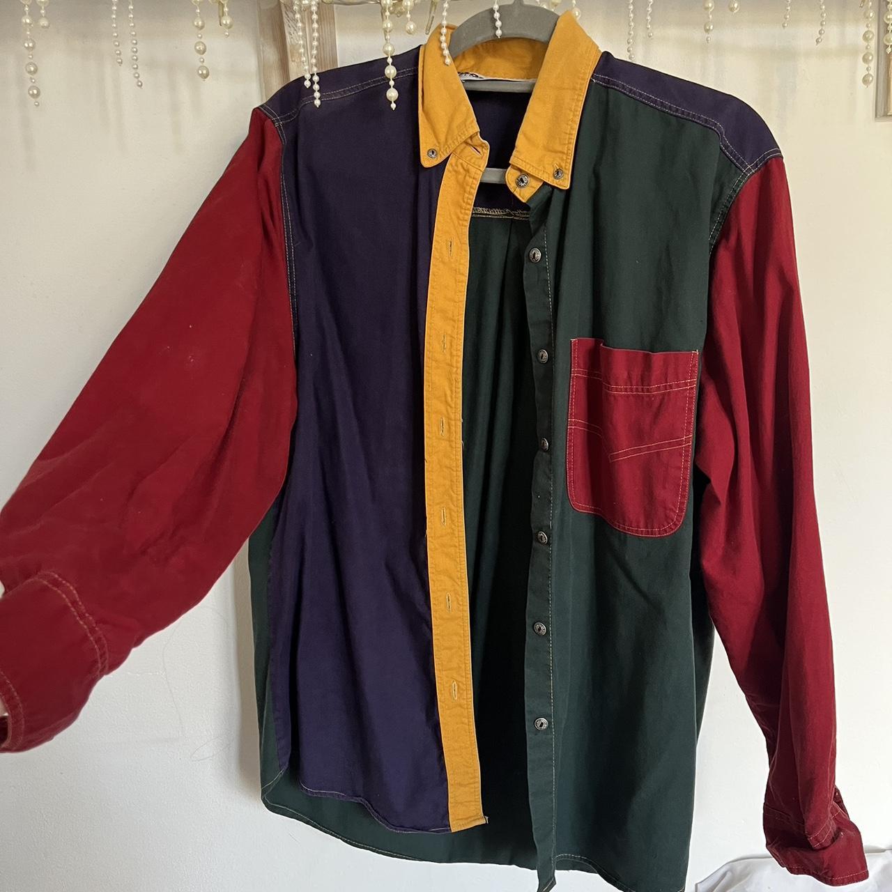 vintage blocked colour shirt. red, yellow, blue,... - Depop