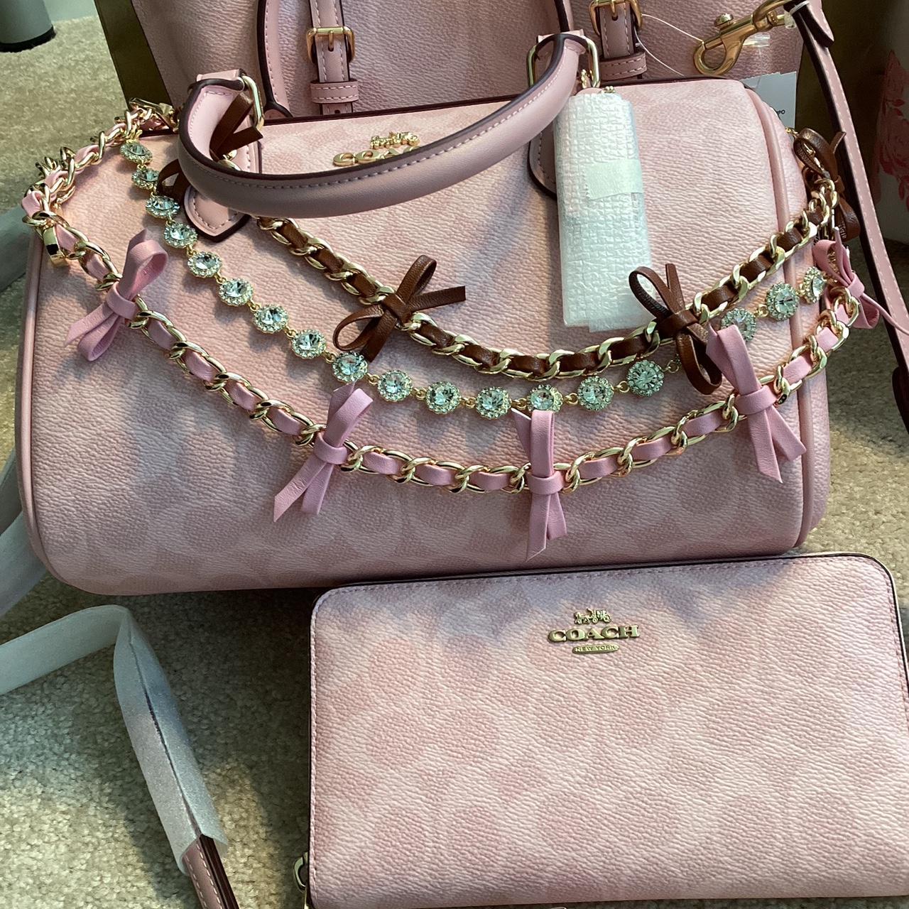 ️ ️Coach Rowan pink medium Satchel Bundle phone... | Depop