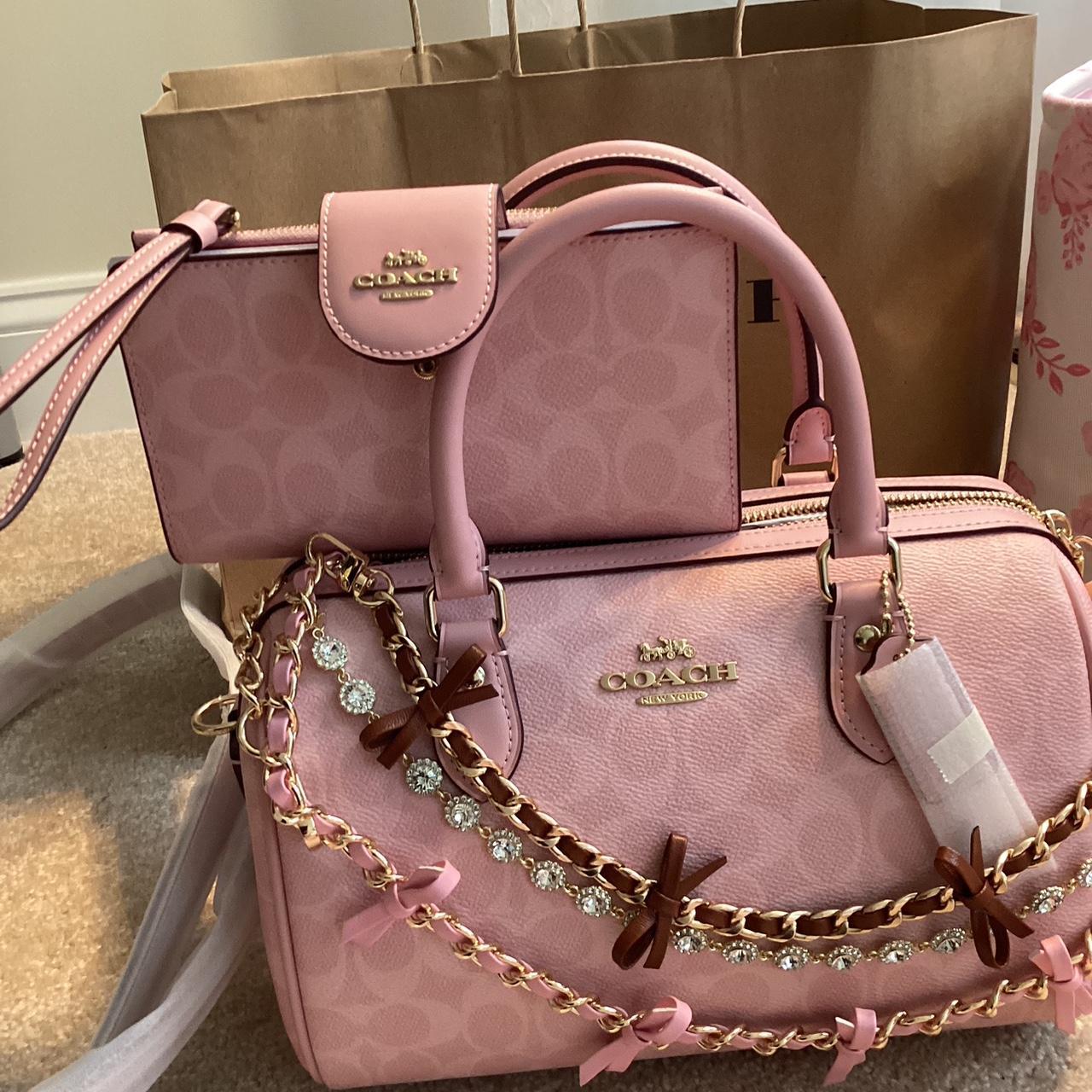 ️ ️Coach Rowan pink medium Satchel Bundle phone... | Depop