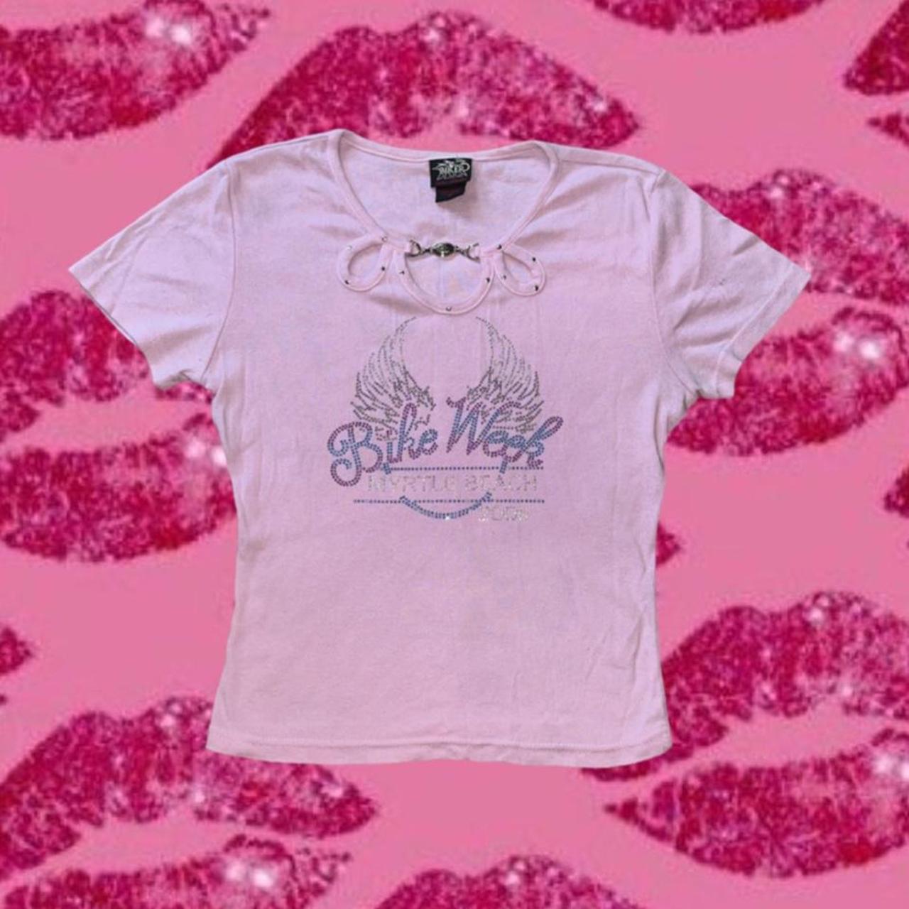 2006 y2k bike week mcbling studded baby tee ... - Depop