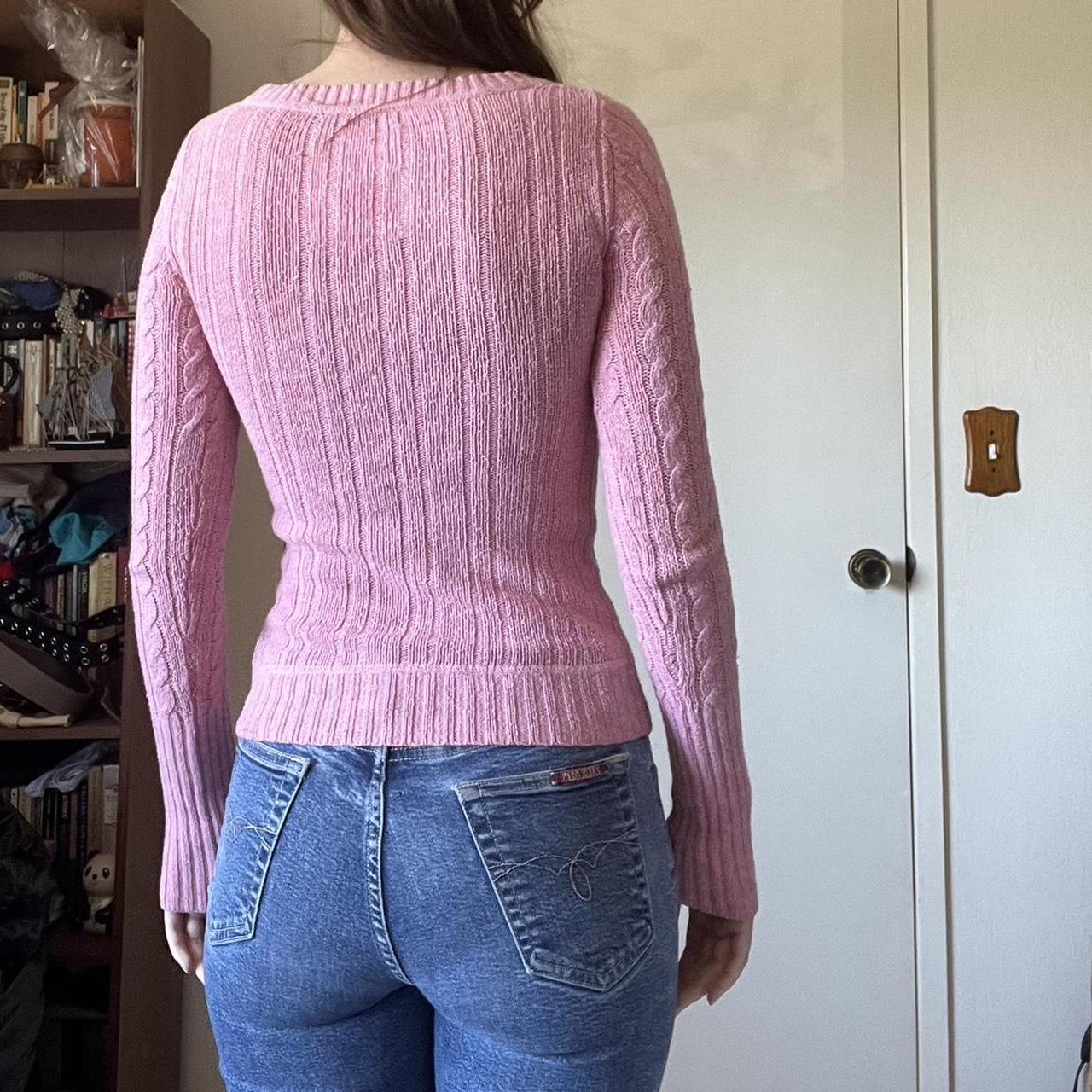 Hollister pink tight cable knit sweater, flattering... - Depop