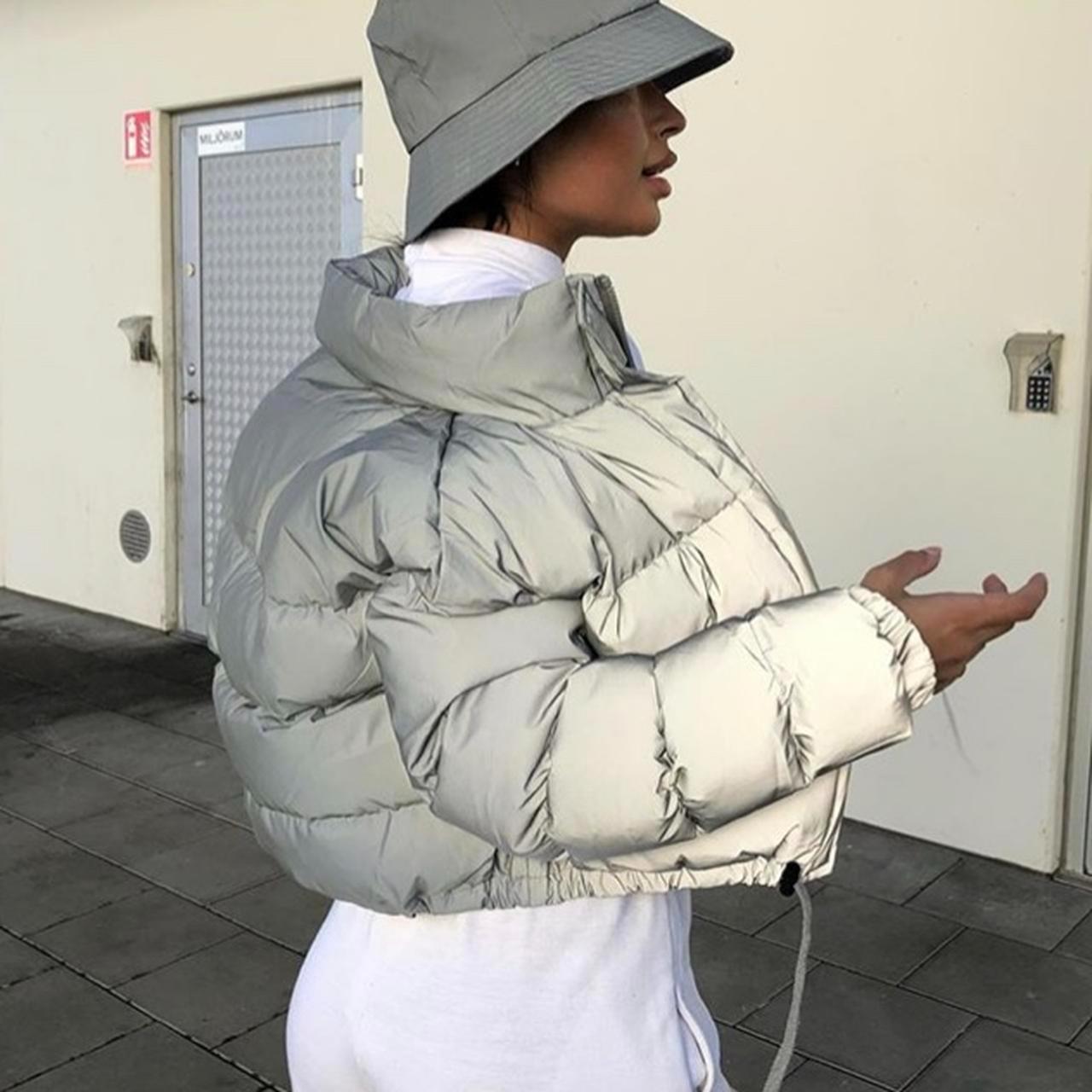 GREY REFLECTIVE PUFFER JACKET Such a cool addition... - Depop