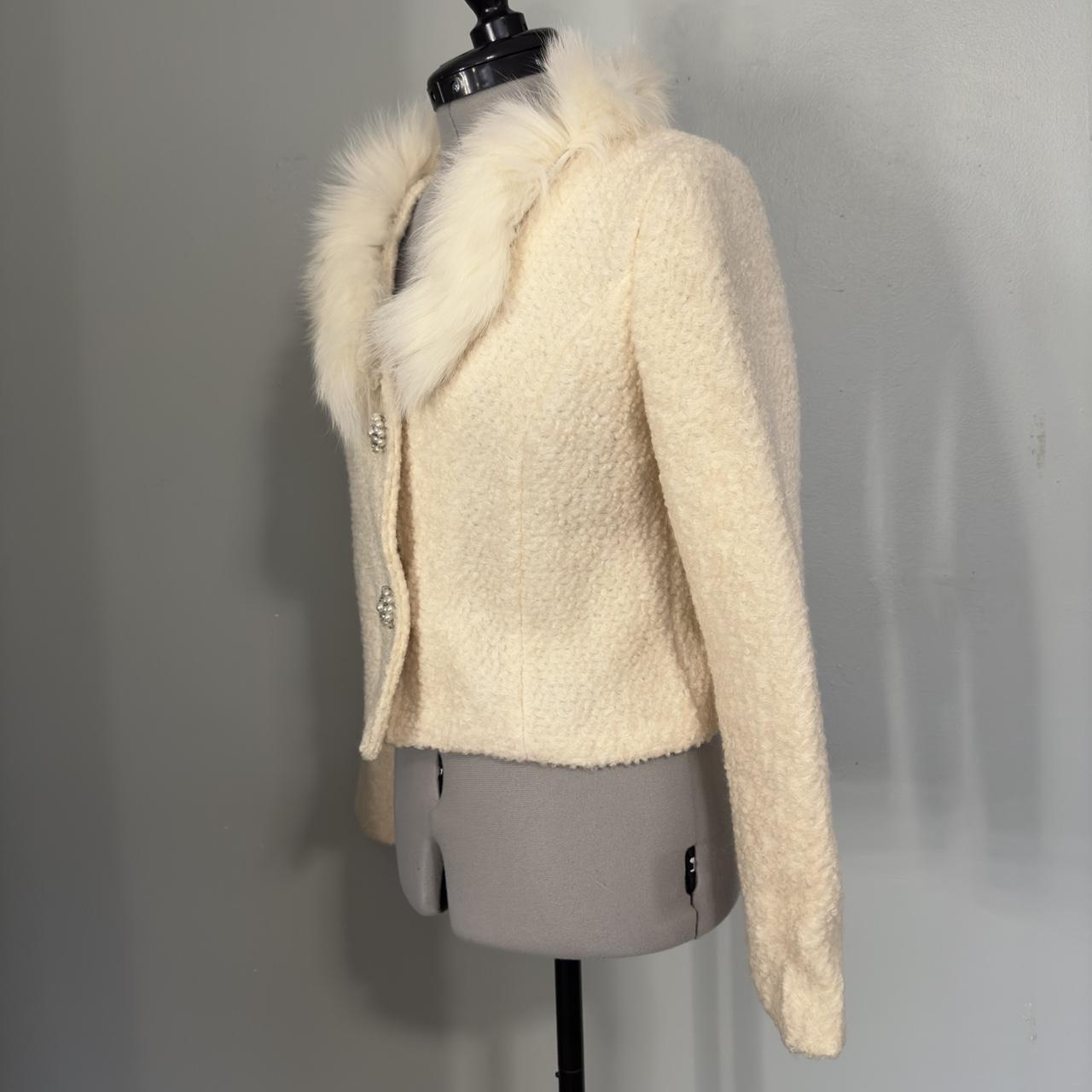 Vintage cream jacket with pearl buttons and fur... - Depop