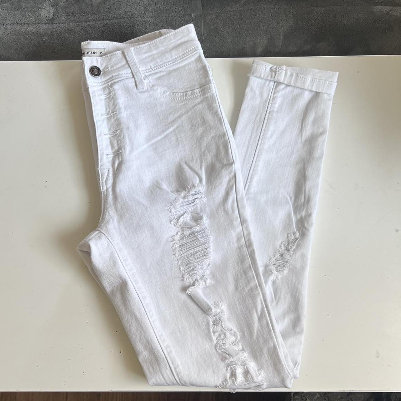 white high waisted ripped jeans 🕊️ 📦 FREE... - Depop