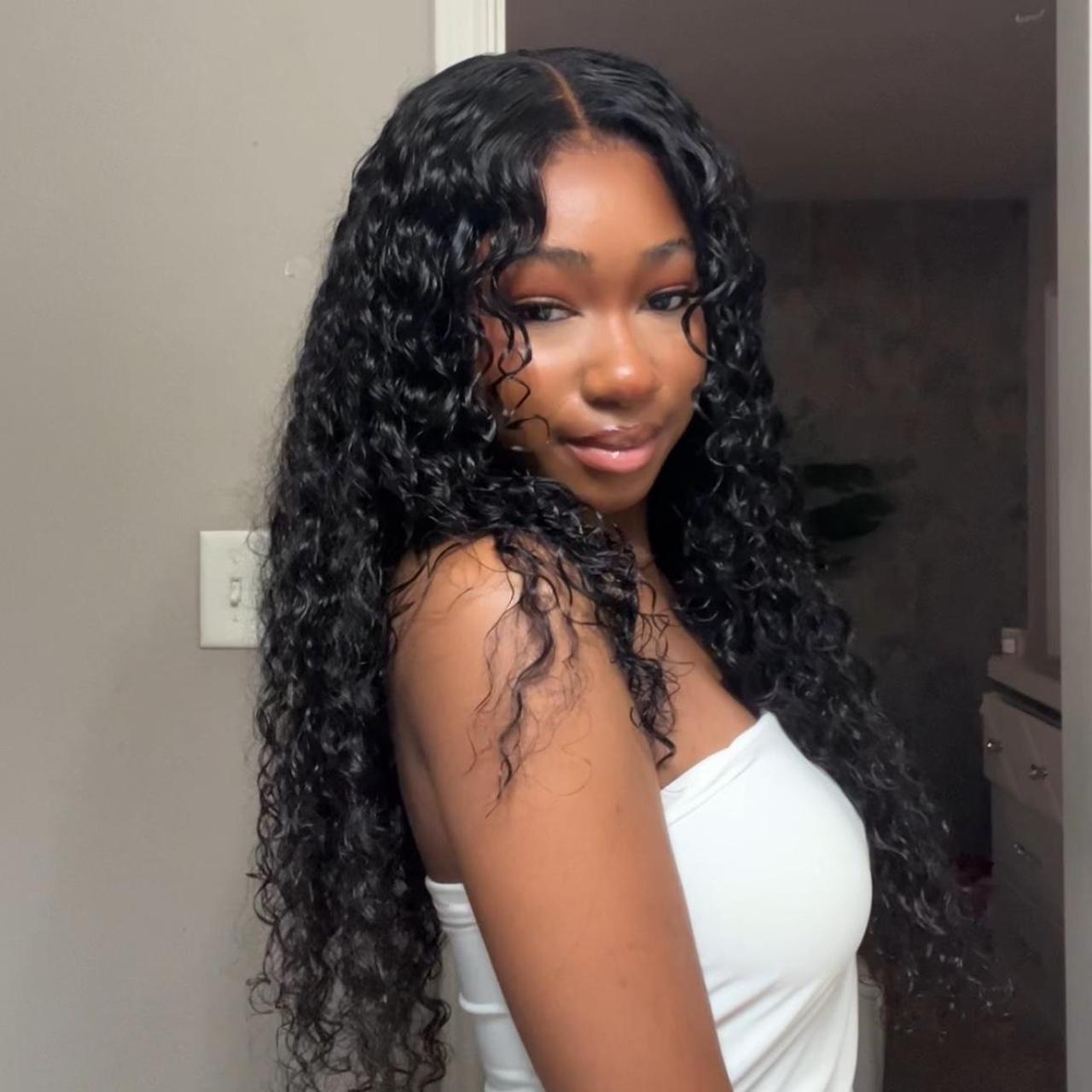 24 inch glueless deep wave wig with light layers 💗... - Depop