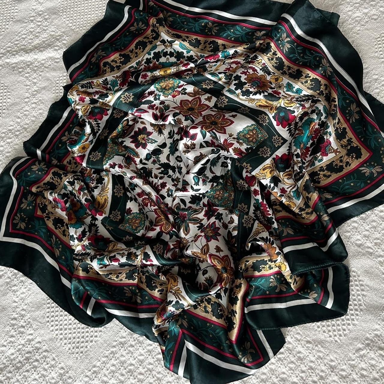 Silk multicolored scarf -Has beautiful jewel... - Depop