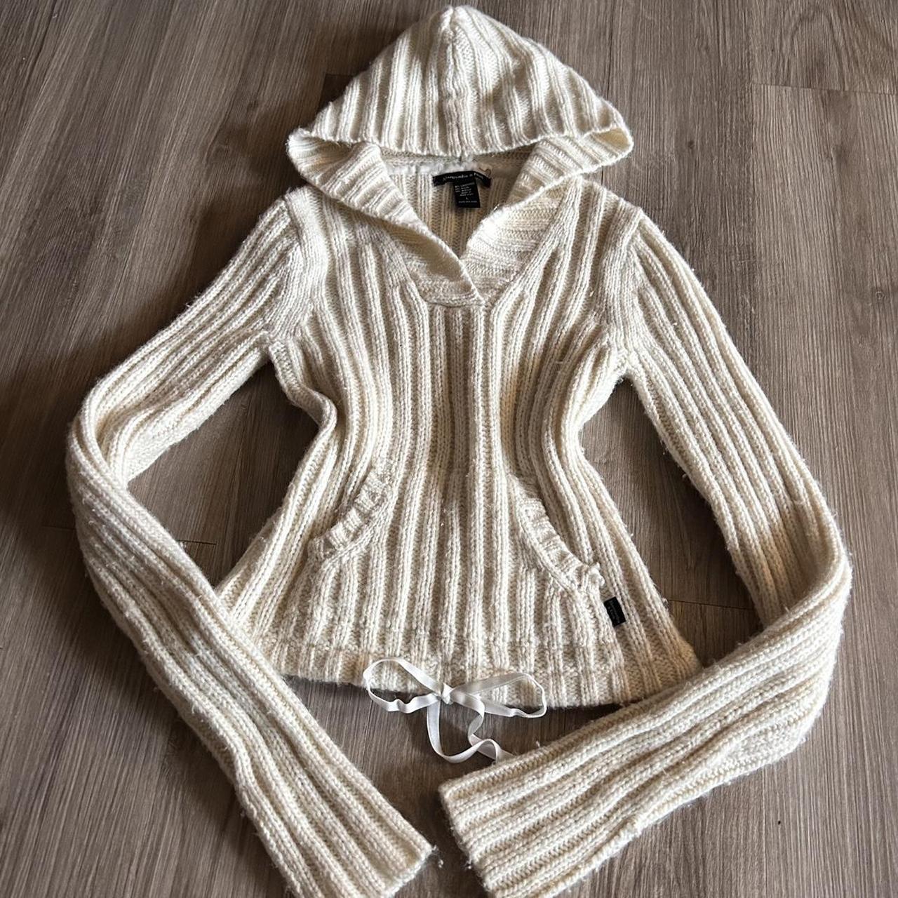 cream abercrombie & fitch fluffy sweater with velvet... | Depop
