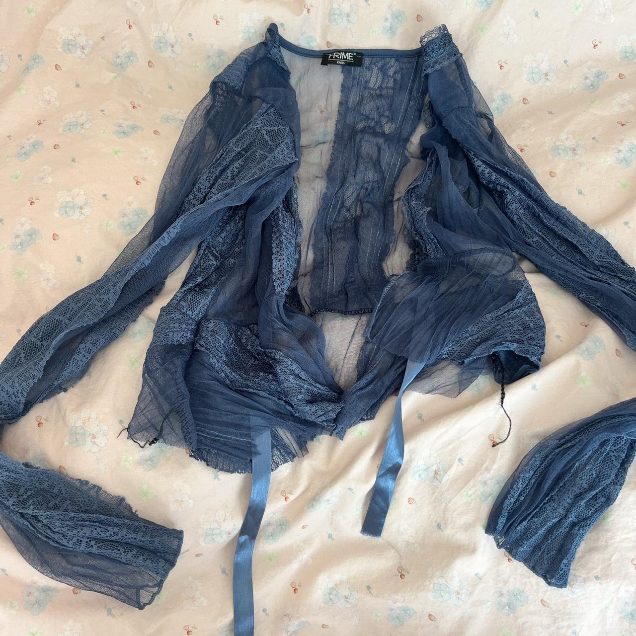 Frame Women's Blue and Navy Blouse | Depop