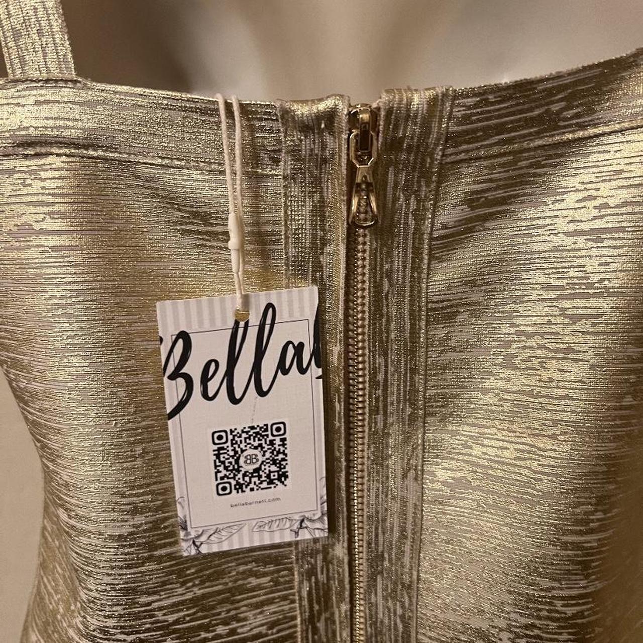 Bella Barnett Gold Bandage Dress Body-con mini-dress... - Depop