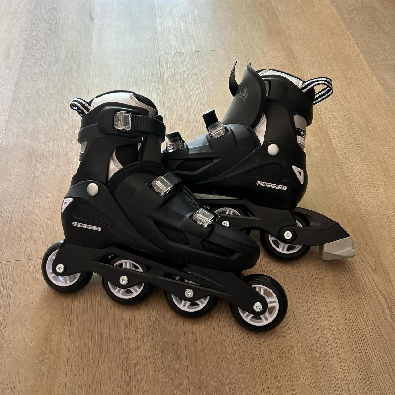 RollerDeeby V Tech 500, Gold 7 Rollerblades. Black... - Depop
