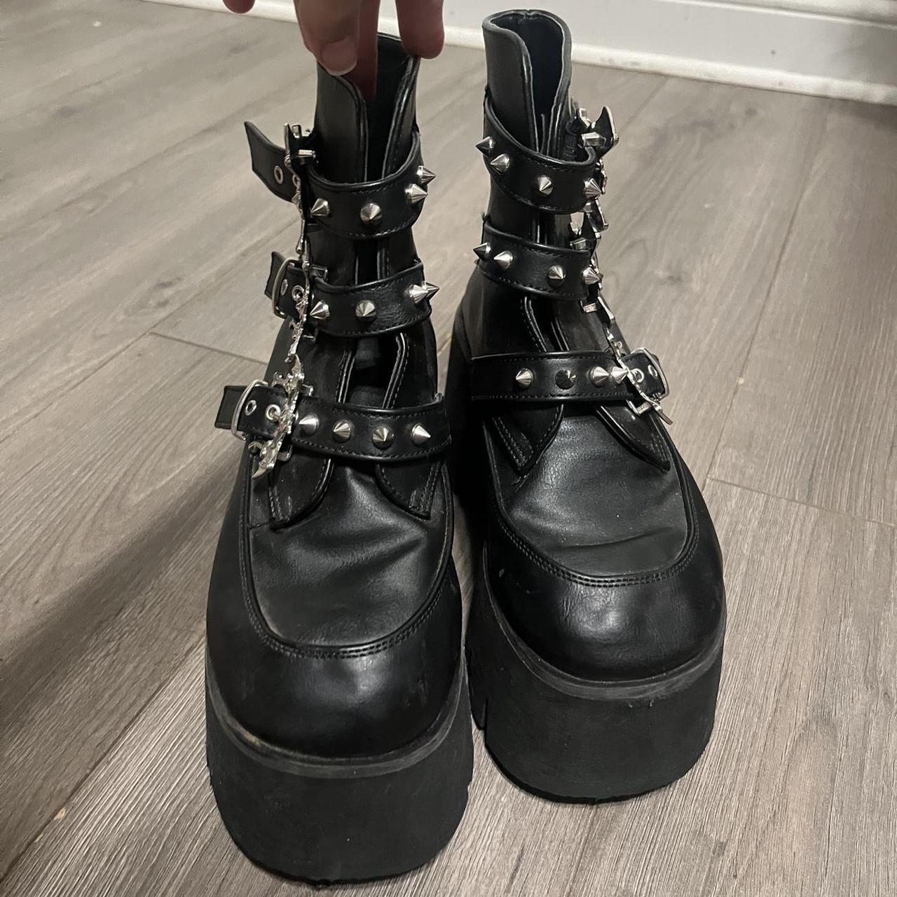 demonia black ashes bat buckle ankle boots womens 9... - Depop