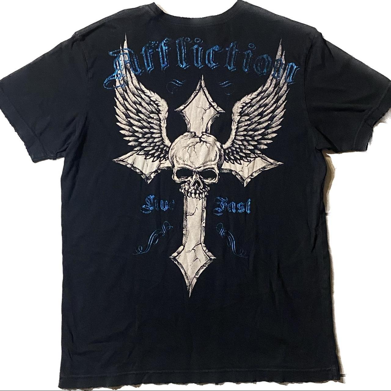 Affliction Cross Skull Tee. Fits a bit tight. A bit... - Depop