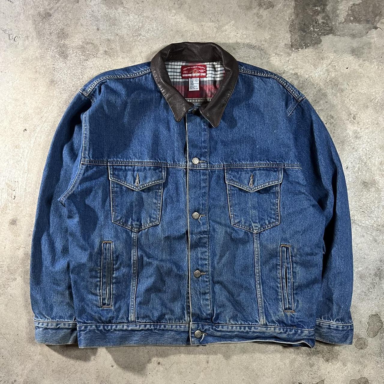 90s Marlboro Jean Jacket Size: Large Defects:... - Depop