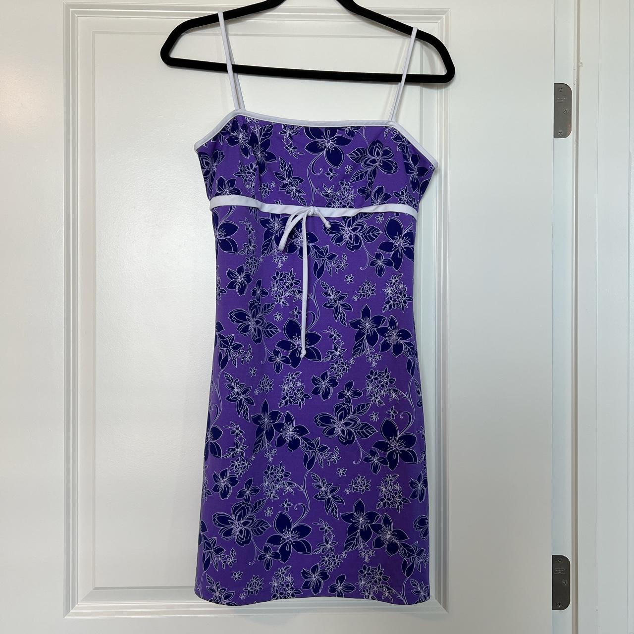 Vintage 2000s purple coconut girl white floral dress... - Depop