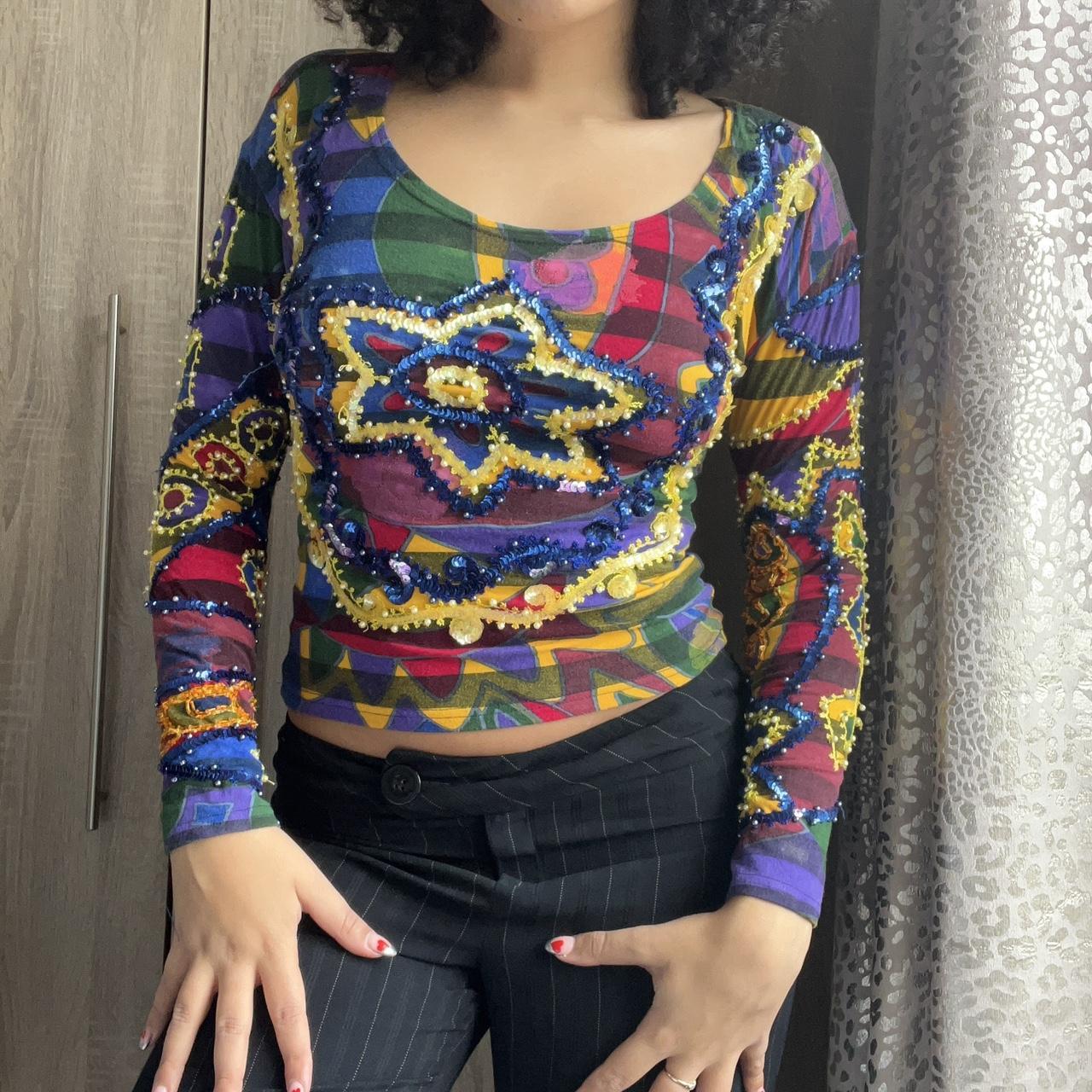 Multi Coloured Long Sleeved Sequin Embellished... - Depop