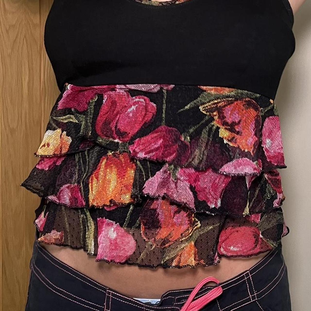 Floral Ruffle Halter-neck Top Tiered lace frilly... - Depop