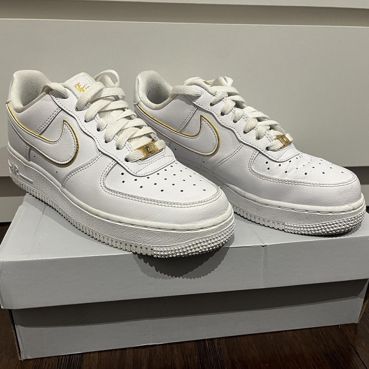 white and gold air force one in great condition... - Depop