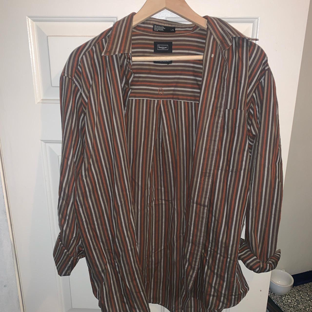 striped Haggar shirt Men’s size L (fits women’s M/L... - Depop