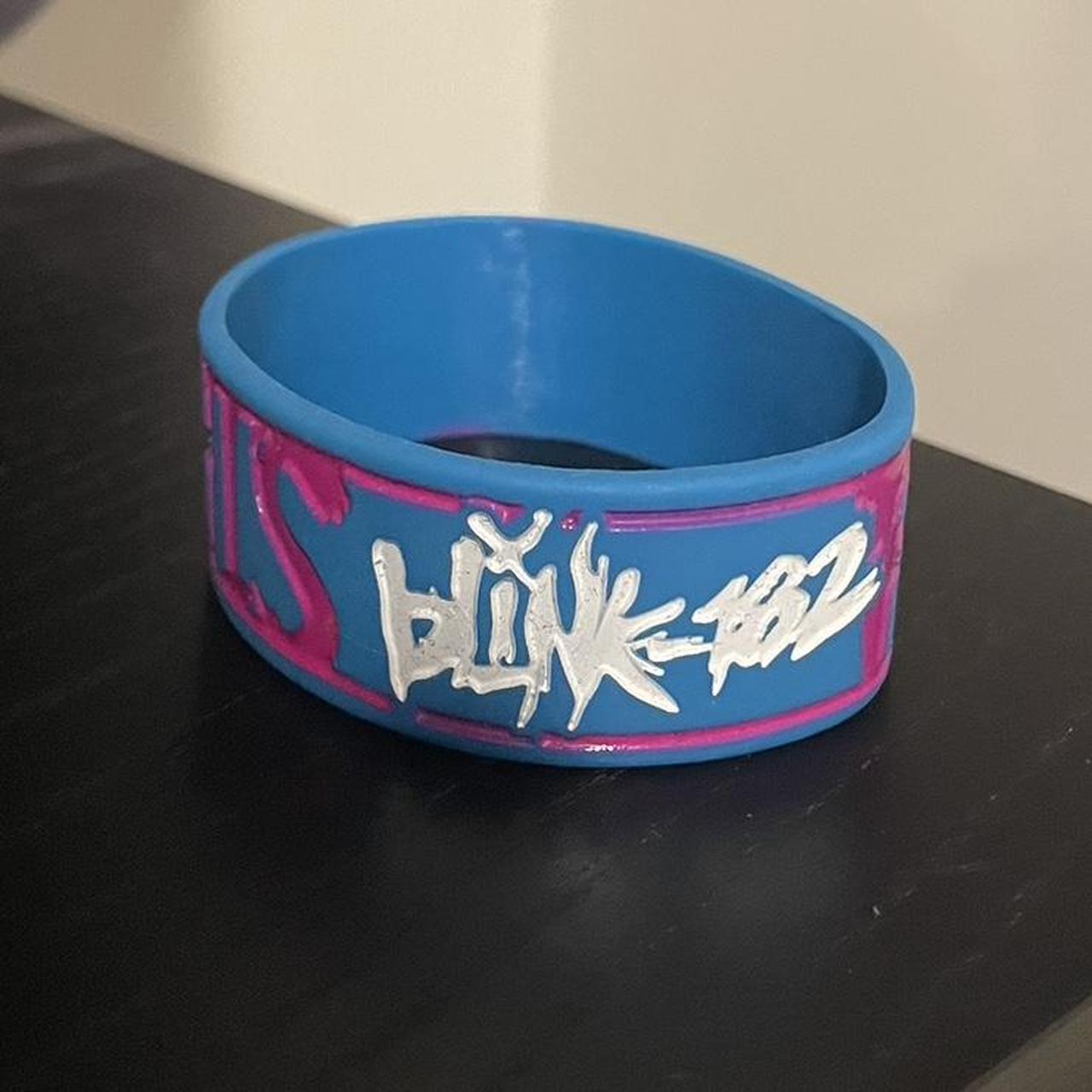 Blink 182 old hot topic bracelet blue and pink... - Depop