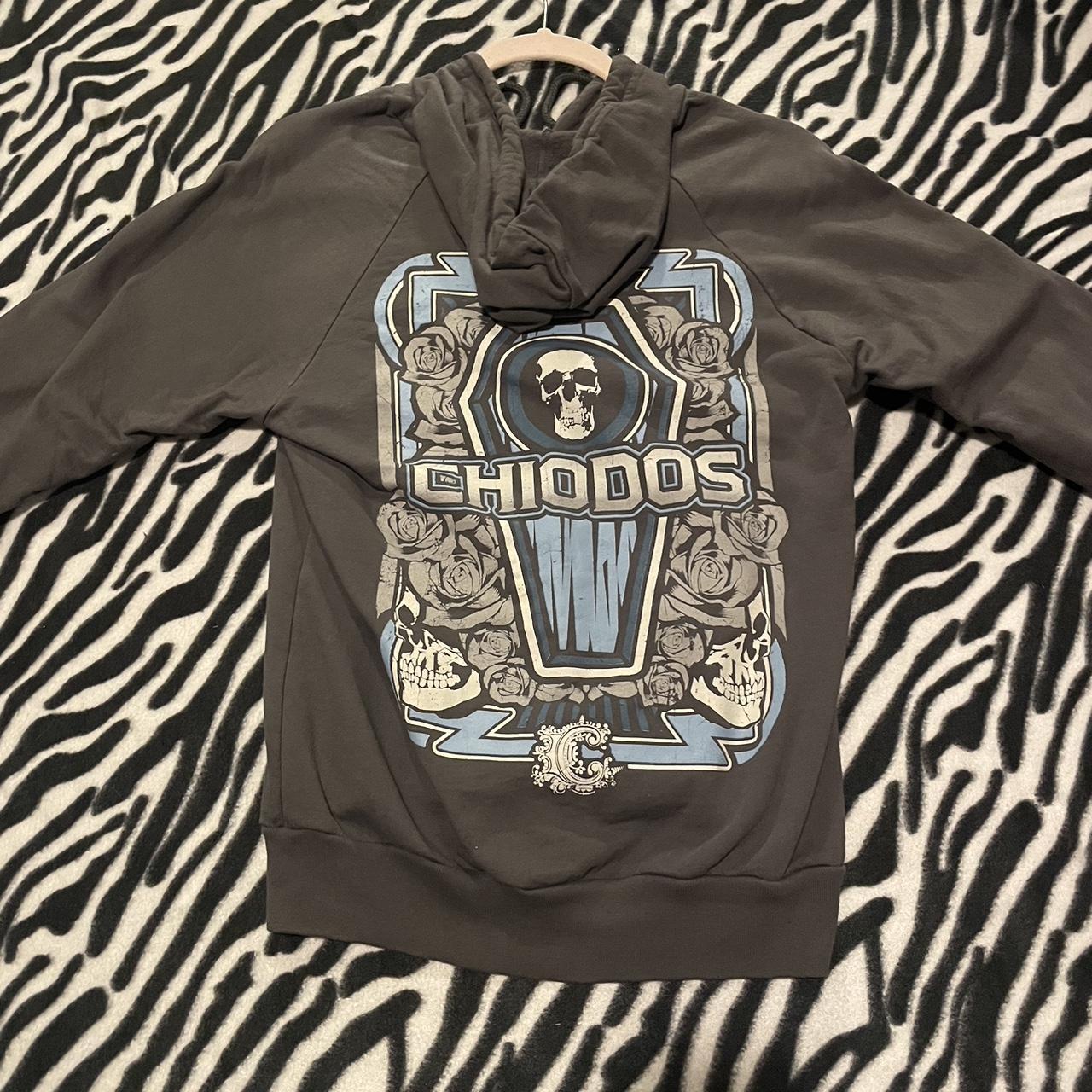 chiodos zip up jacket hoodie size xs rare print... - Depop