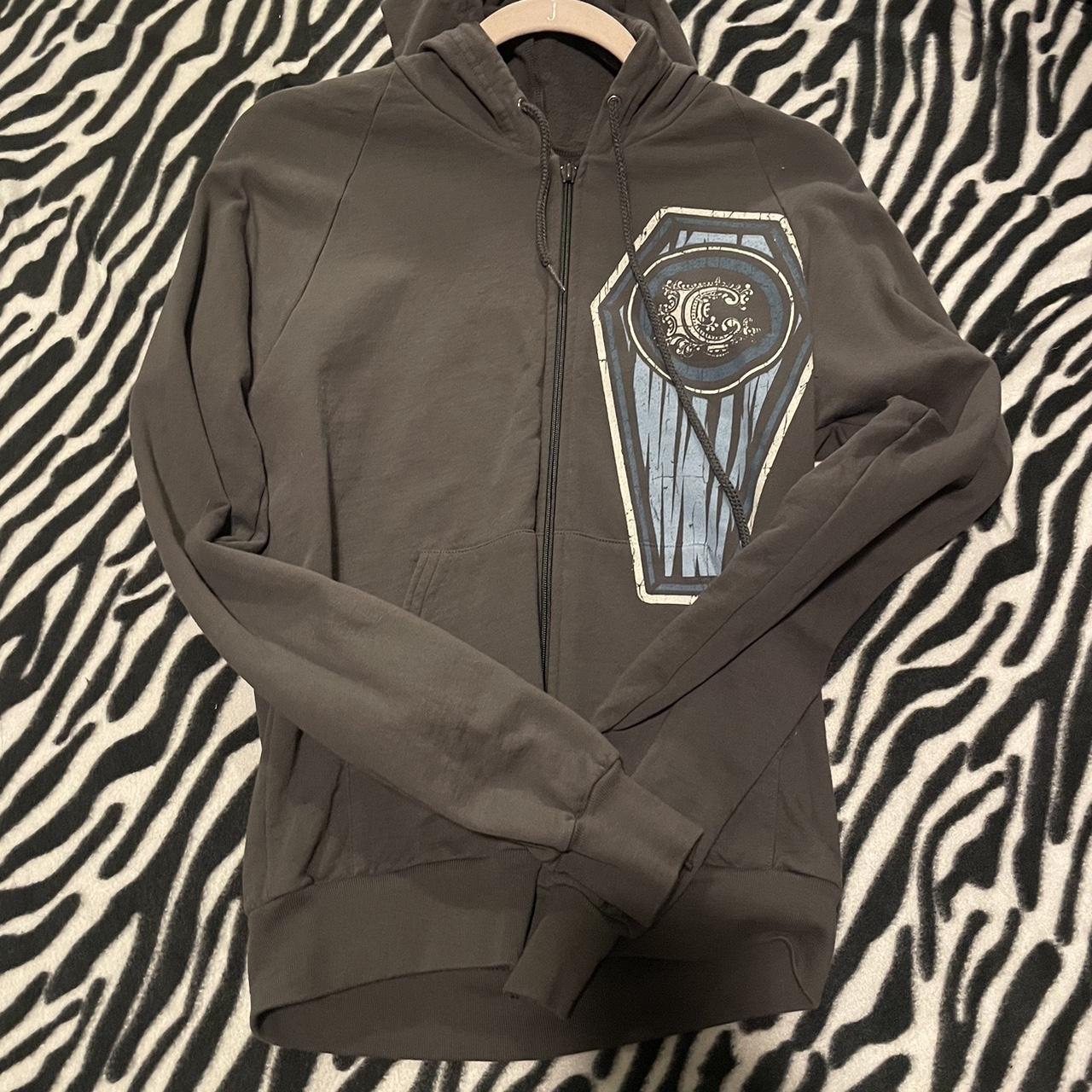 chiodos zip up jacket hoodie size xs rare print... - Depop