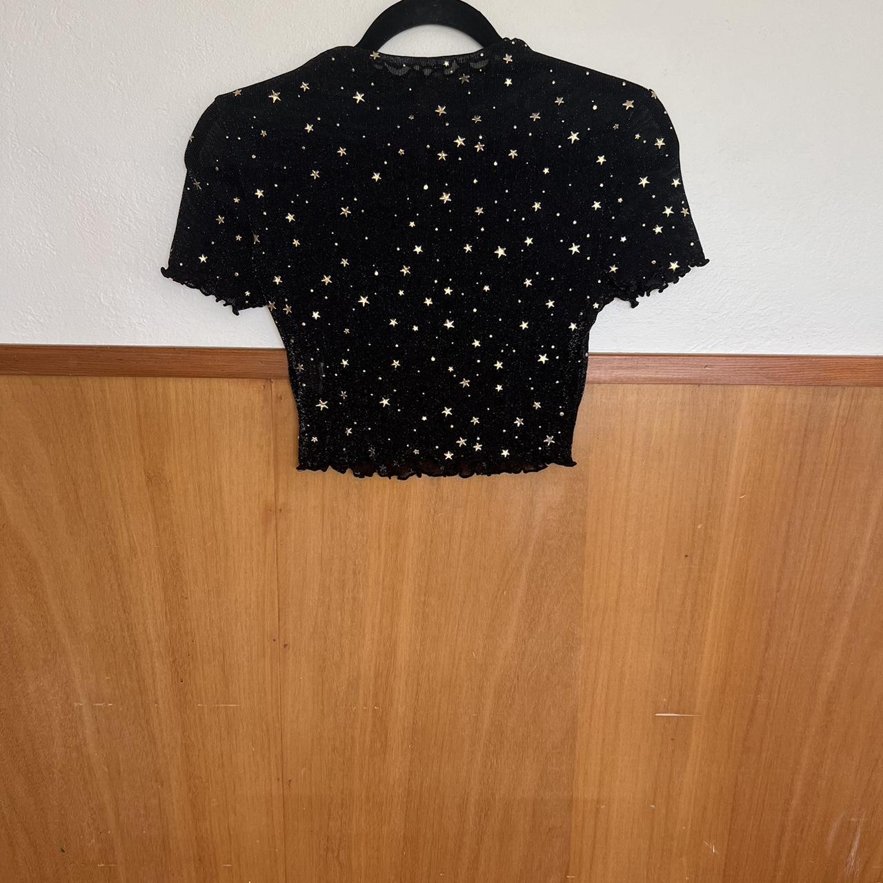 Black mesh sparkle star crop top Size: s - Depop