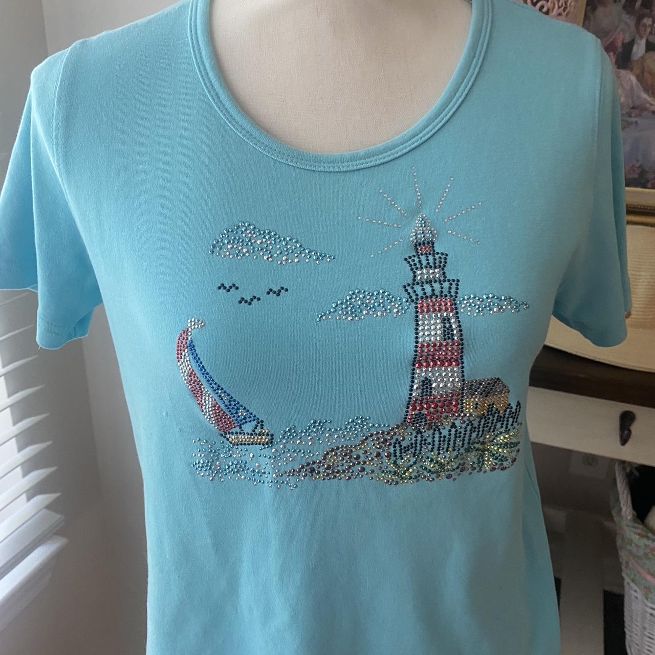2000s beach core aqua blue rhinestone embellished... | Depop