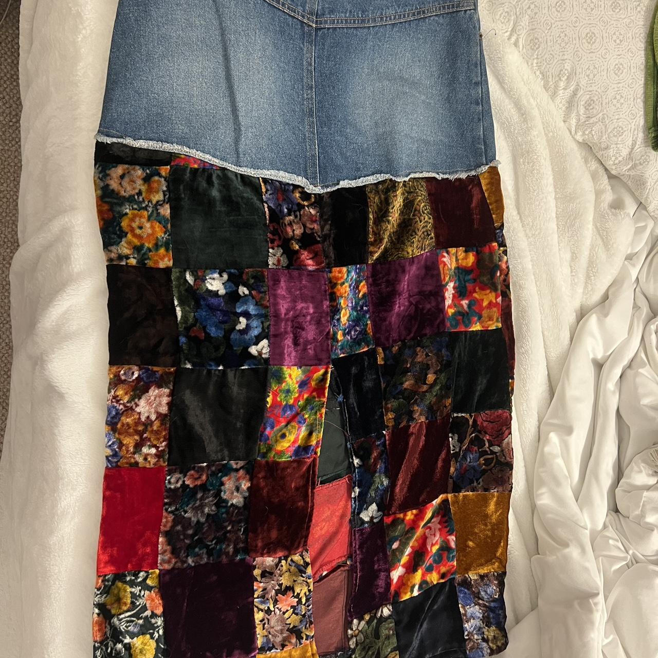 Patchwork velvet skirt with jean on top So cute... - Depop