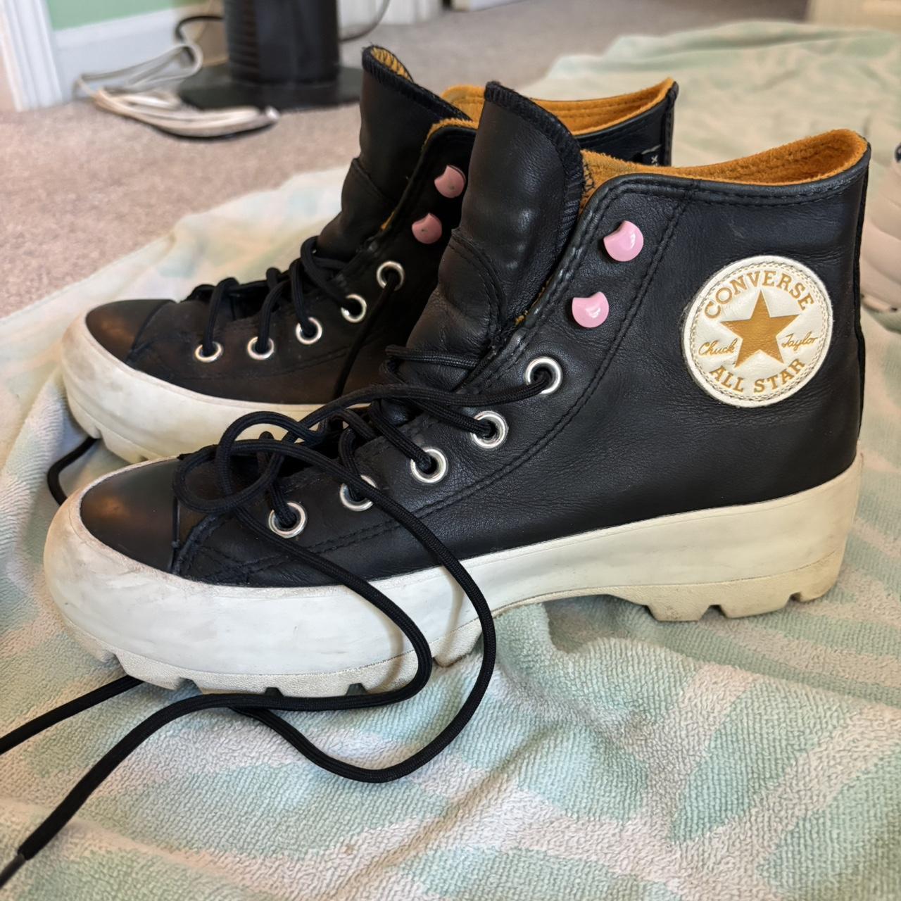 Black Converse platform lugged leather shoes... | Depop