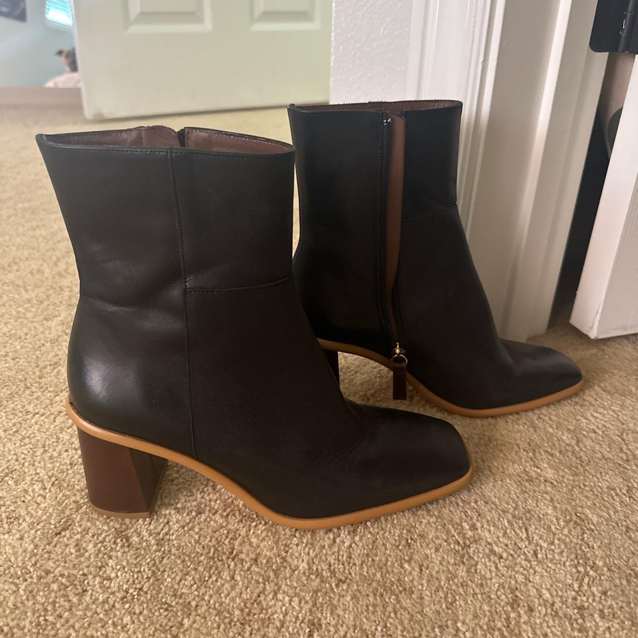 black shin length alohas boots with slight heel.... - Depop