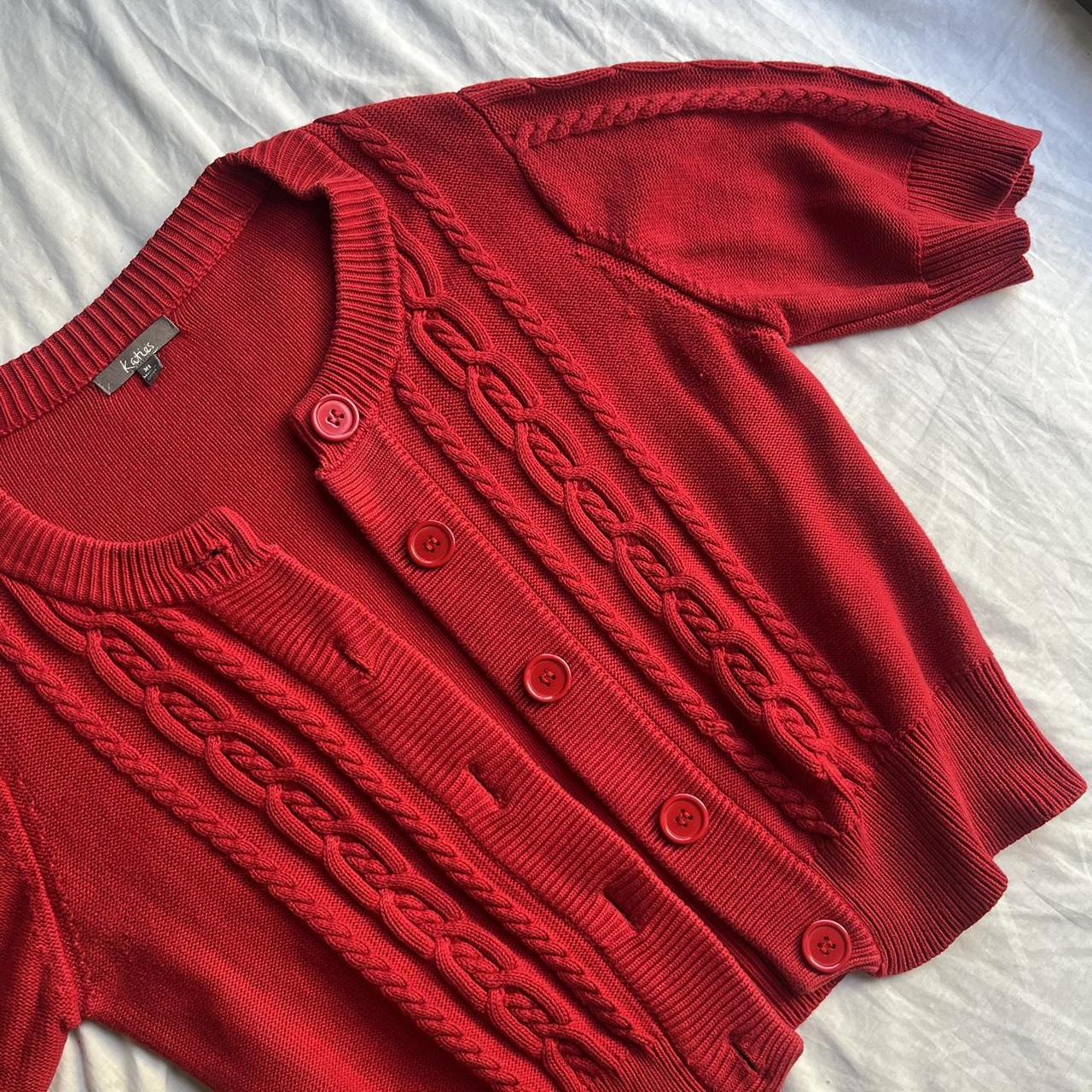 Deep/cherry-red knit cardigan, vintage from Katie’s!... - Depop