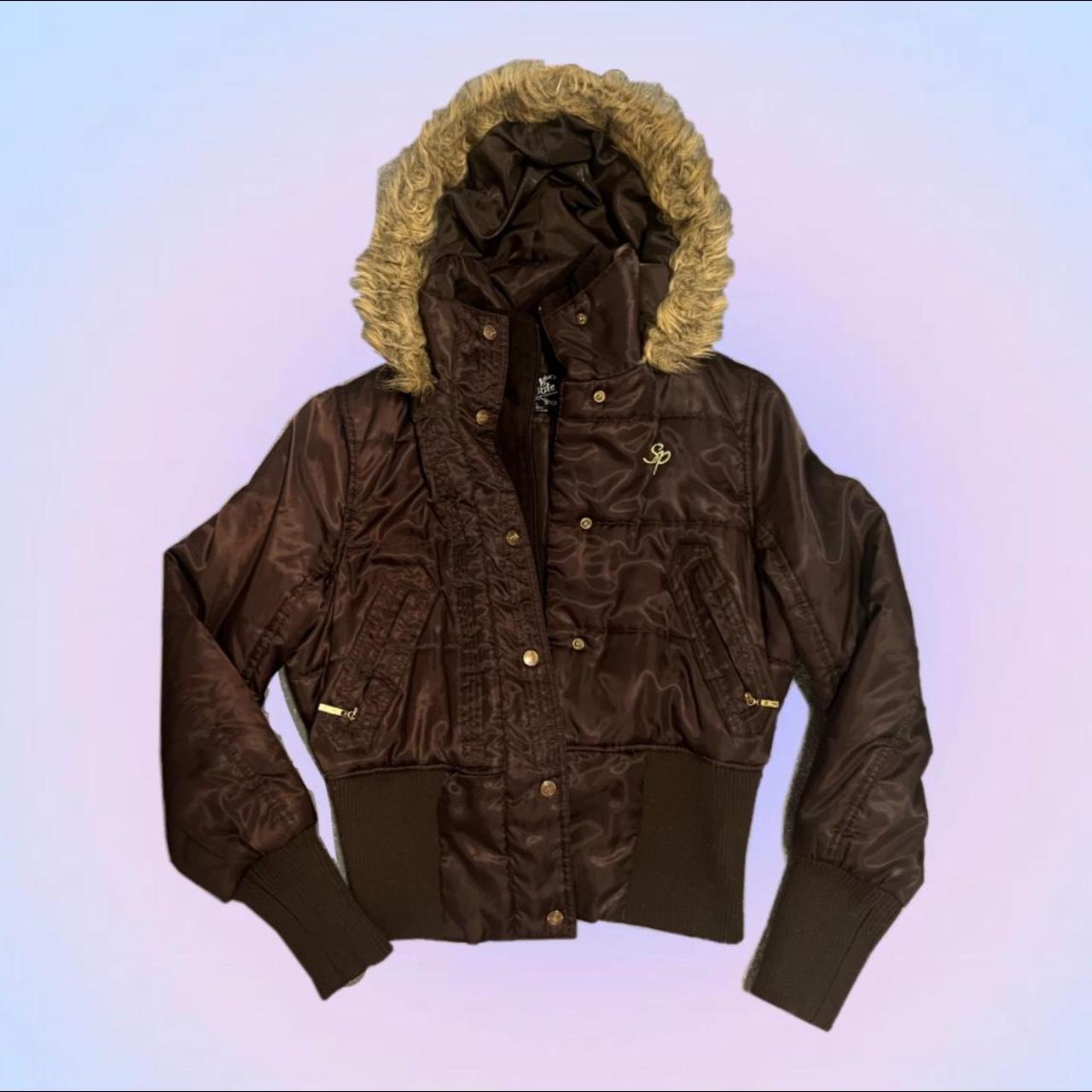 VINTAGE RARE Y2k BROWN SOUTH POLE PUFFER WITH FUR... - Depop