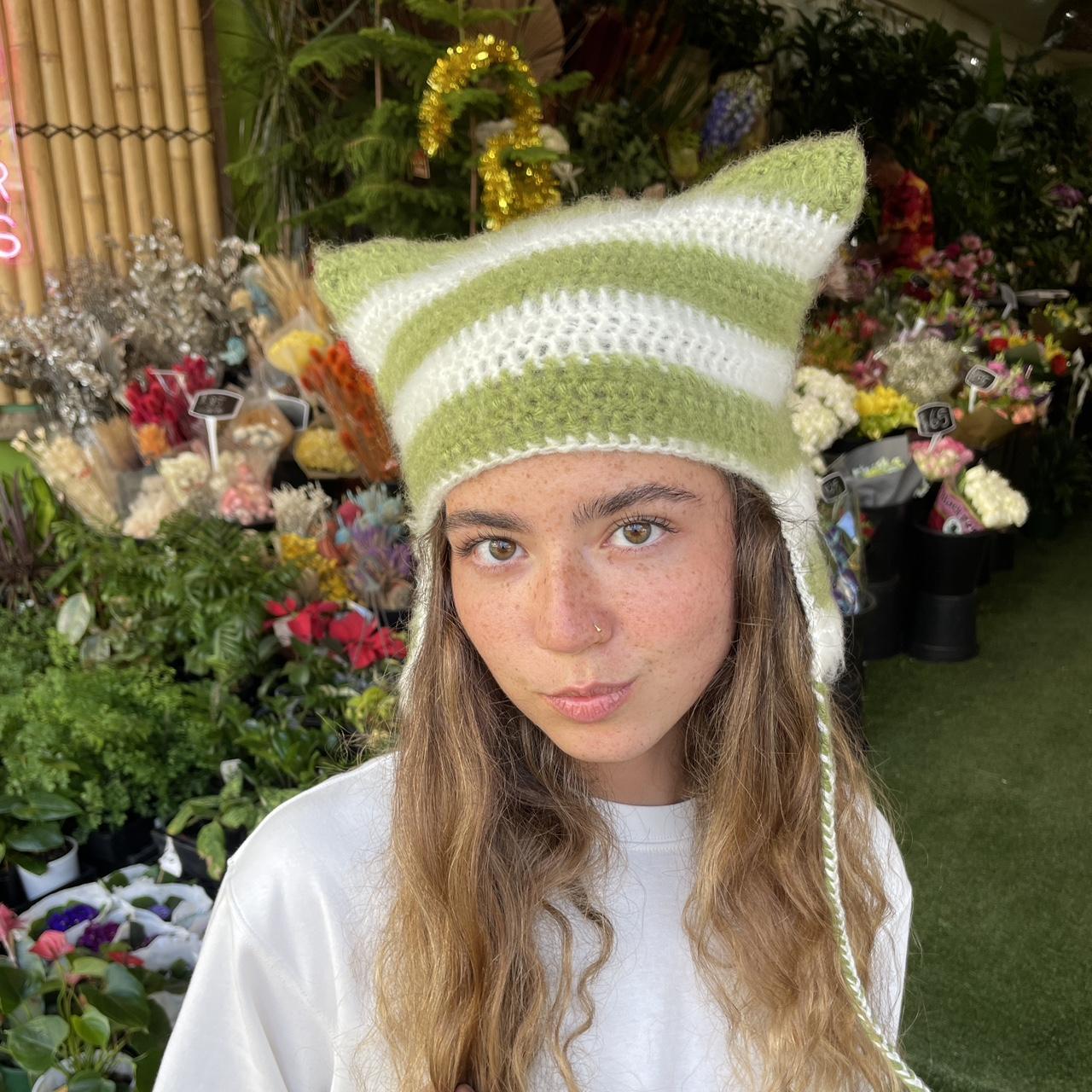 Fuzzy cat hat by me Handmade in my fave colours Dm... - Depop