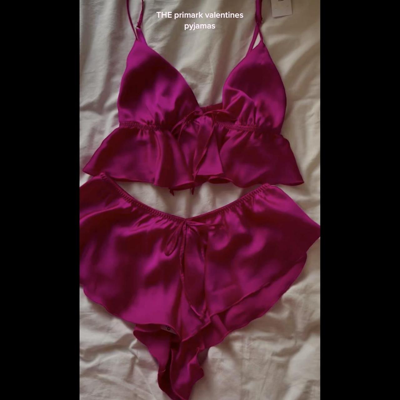 PRIMARK pink satin set pjs/lingerie, thong style.... - Depop