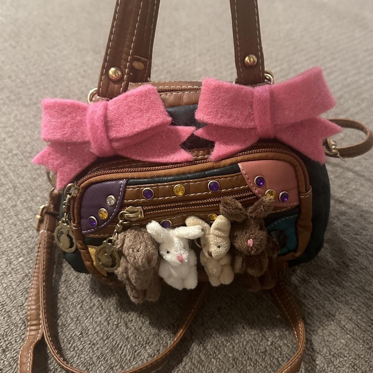 Vintage Look Patchwork Mini Shoulder Bag with Pink... - Depop