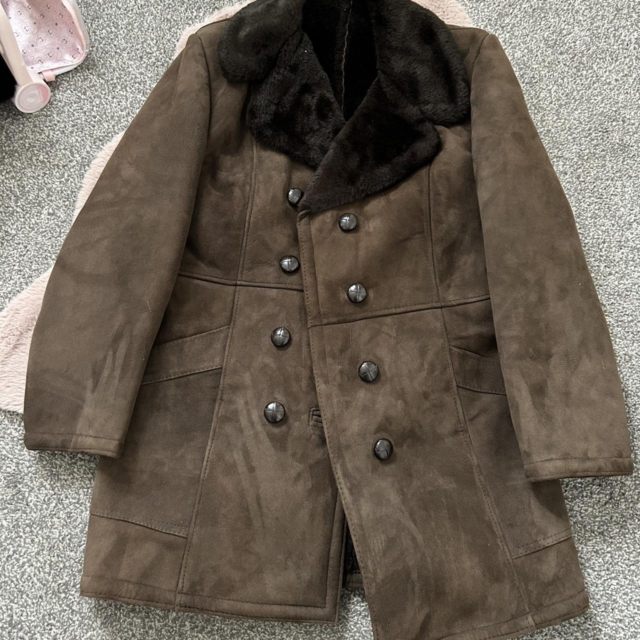 vintage REAL SUEDE coat with faux fur lining and... - Depop