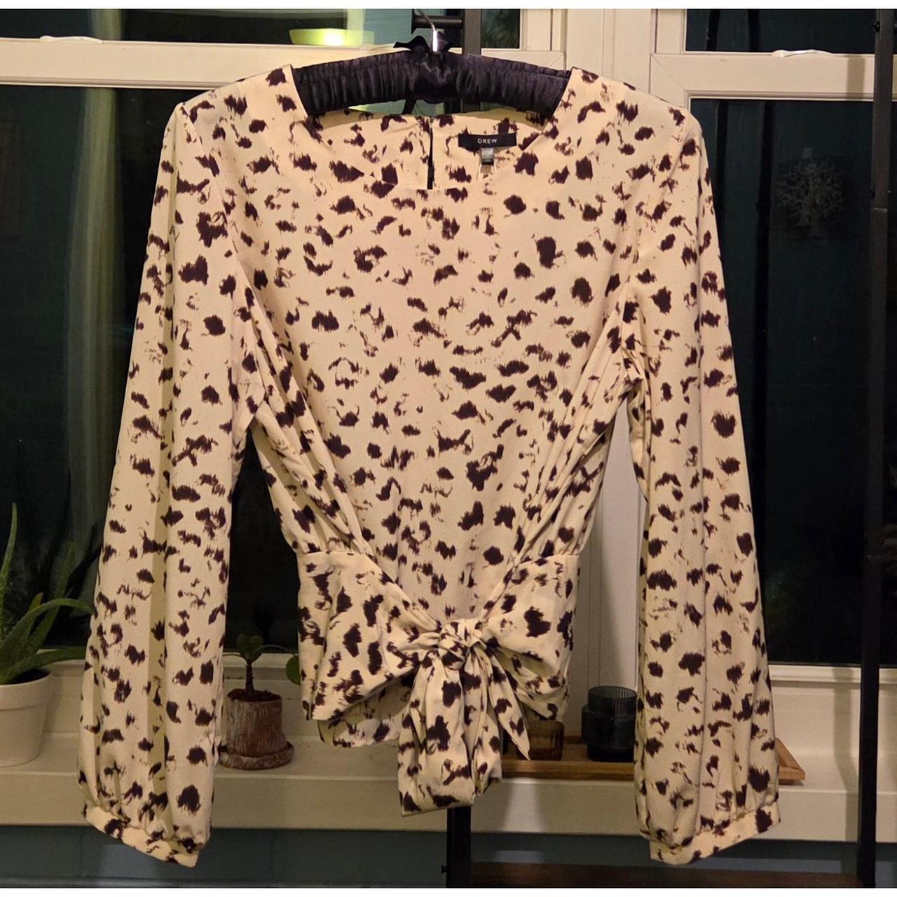 DREW Animal Print Tie-Waist Blouse Long Sleeve Top... | Depop