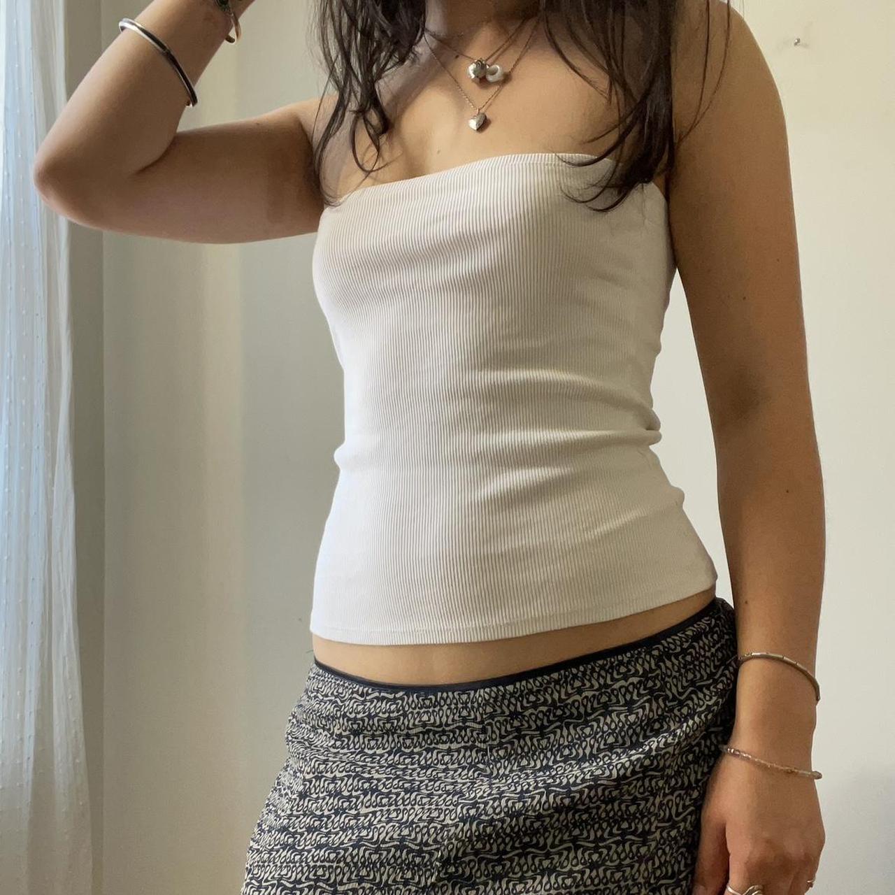 Long white ribbed tube top Size S-M No... | Depop