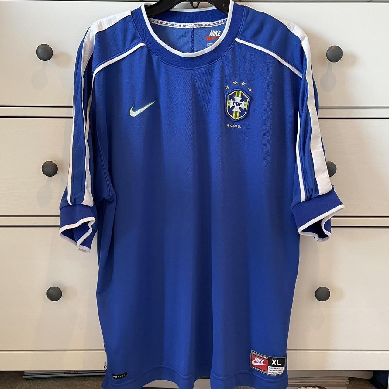 Vintage Nike Brazil Kit Blue soccer jersey. Mens... - Depop